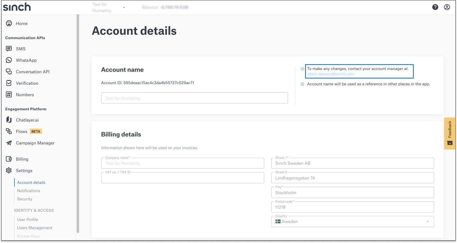 My billing details have changed. How can I update them? - Sinch ...