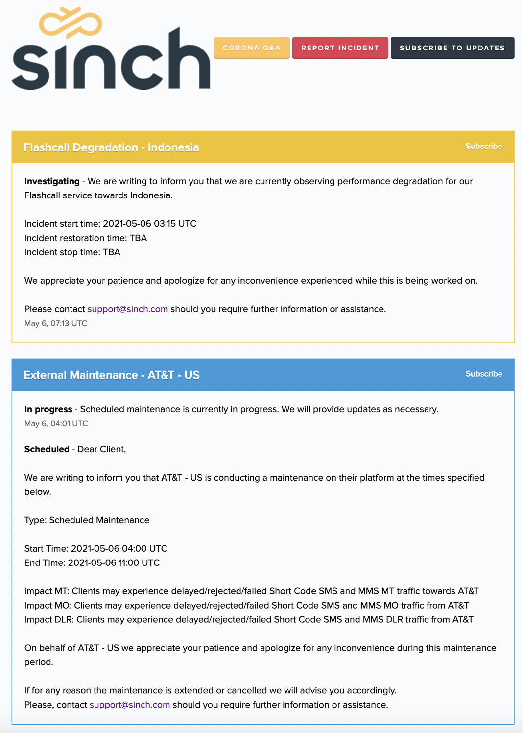 Sinch Status page - Sinch Community - 7853