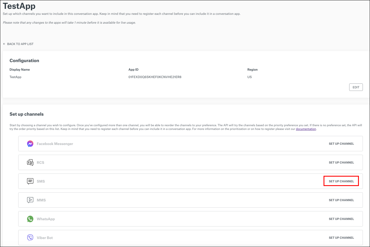 How to configure a new channel in your Conversation API App - Sinch ...