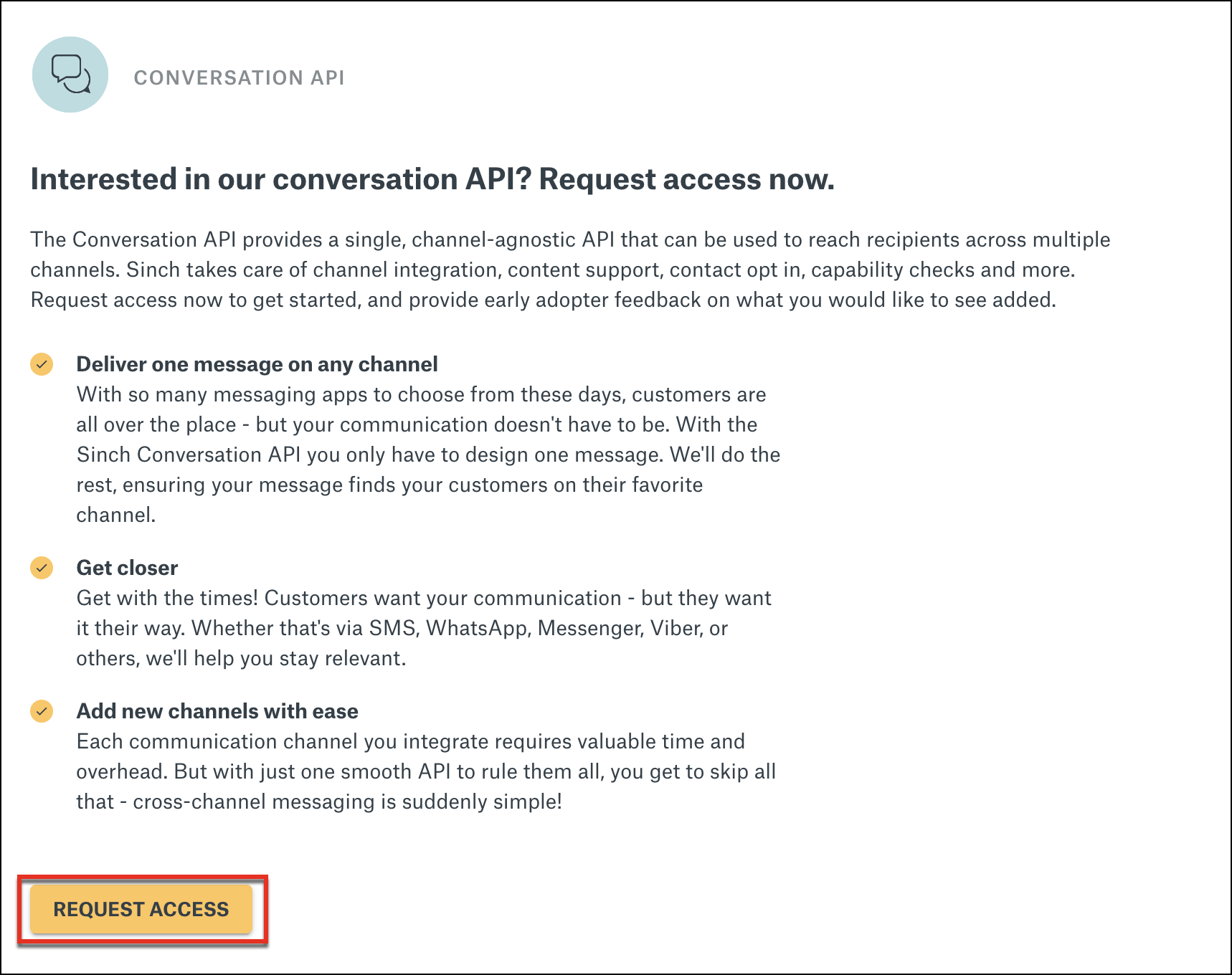 How can I request access for Conversation API? - Sinch Community - 8374