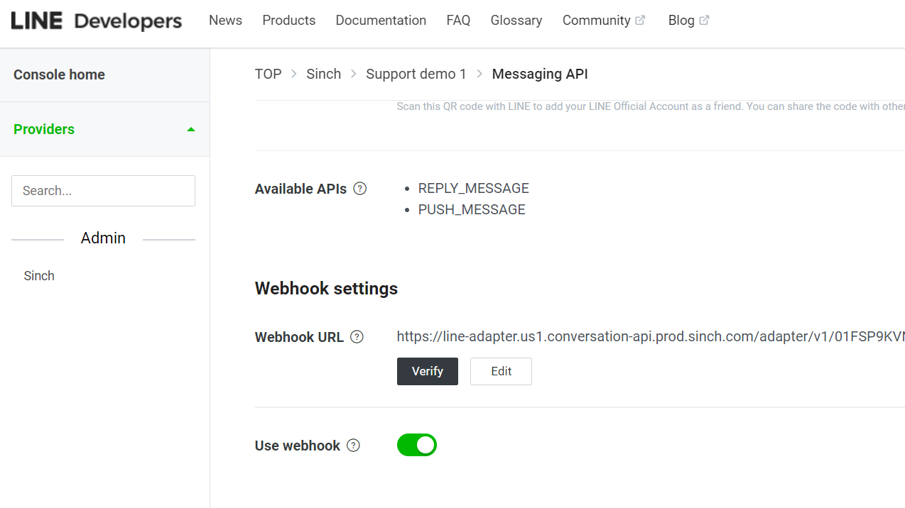 How to turn on "Use webhook" on my LINE bot - Sinch Community - 9267