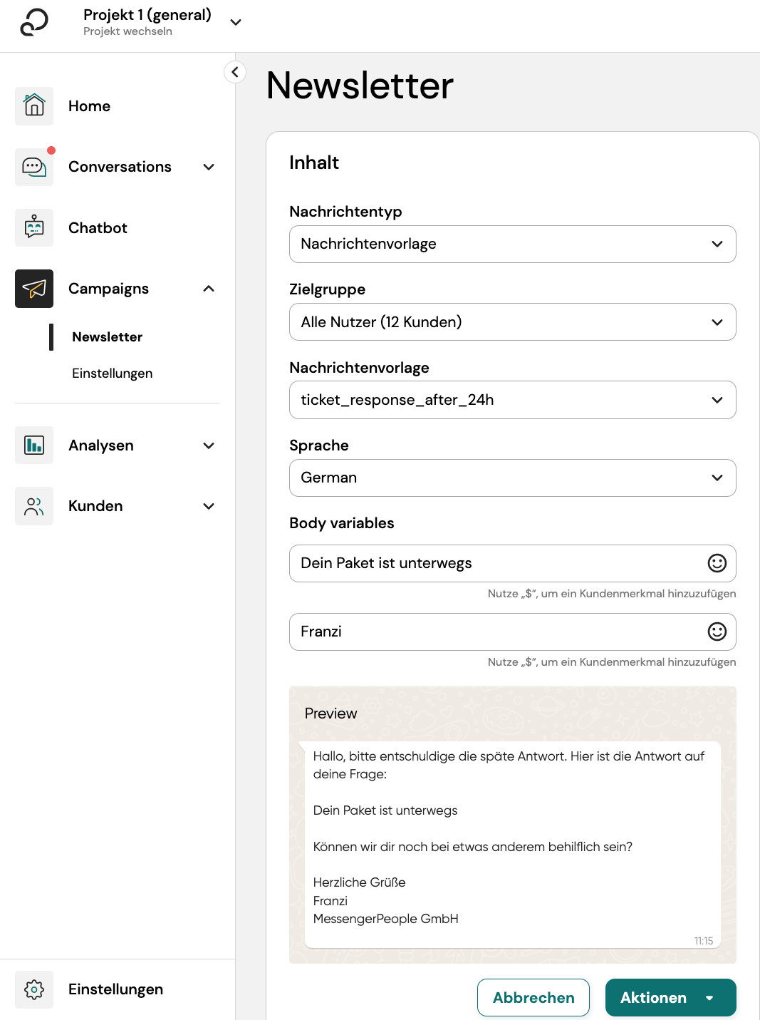 Erstelle einen Newsletter auf Basis eines Message Templates - Sinch ...