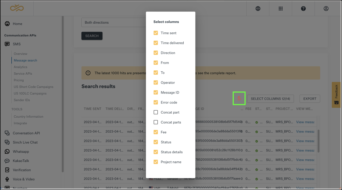 Searching for SMS Messages using the Build Dashboard - Sinch Community - 11354
