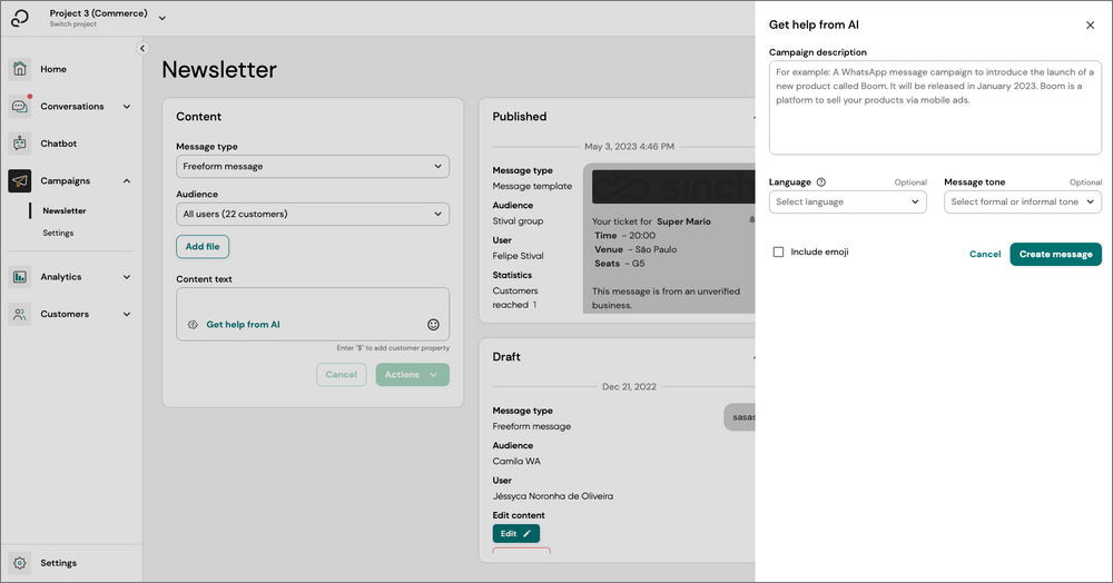 Enable AI features in Sinch Engage - Sinch Community - 11513