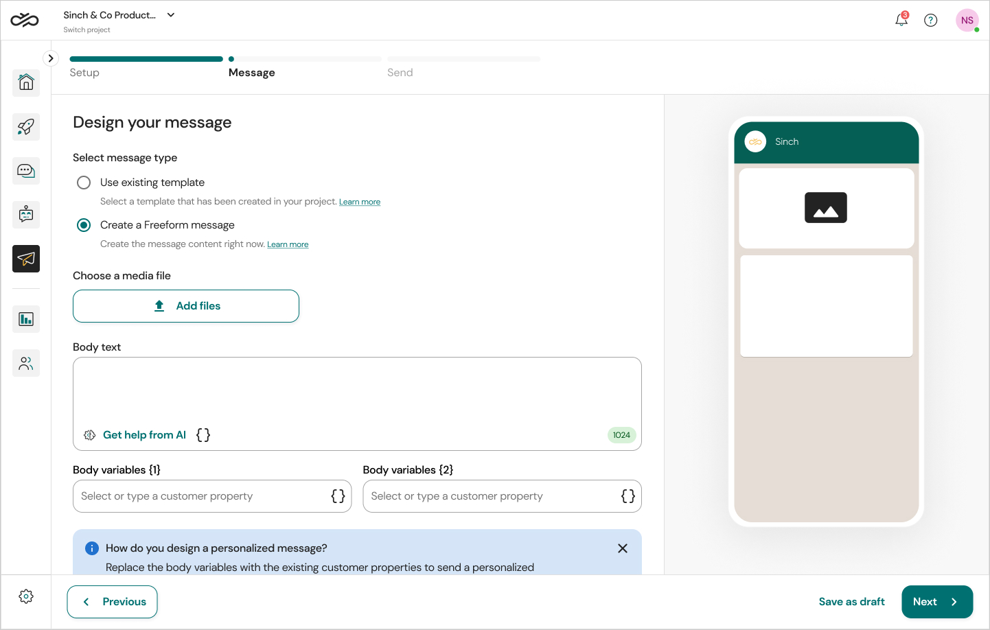 Create a freeform campaign message - Sinch Community - 12143