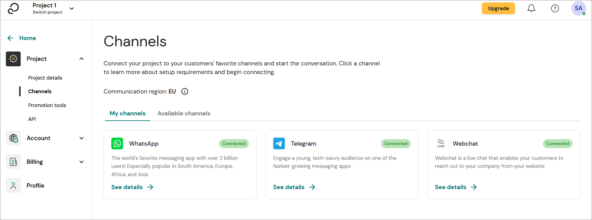 Channels page - Sinch Community - 12312