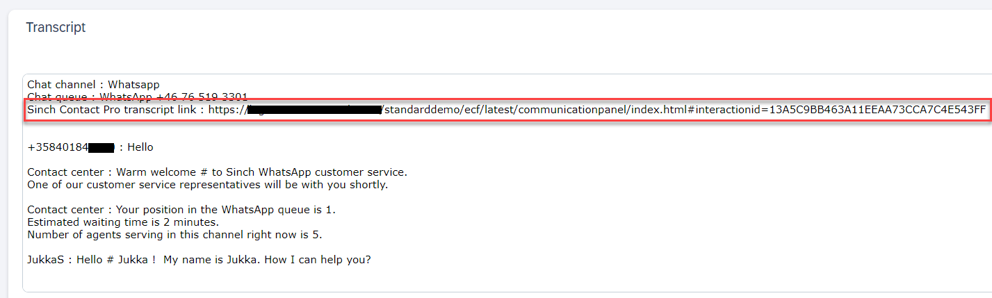 Sinch Contact Pro with SAP Service Cloud (C4C) - Call/ Chat transcript ...