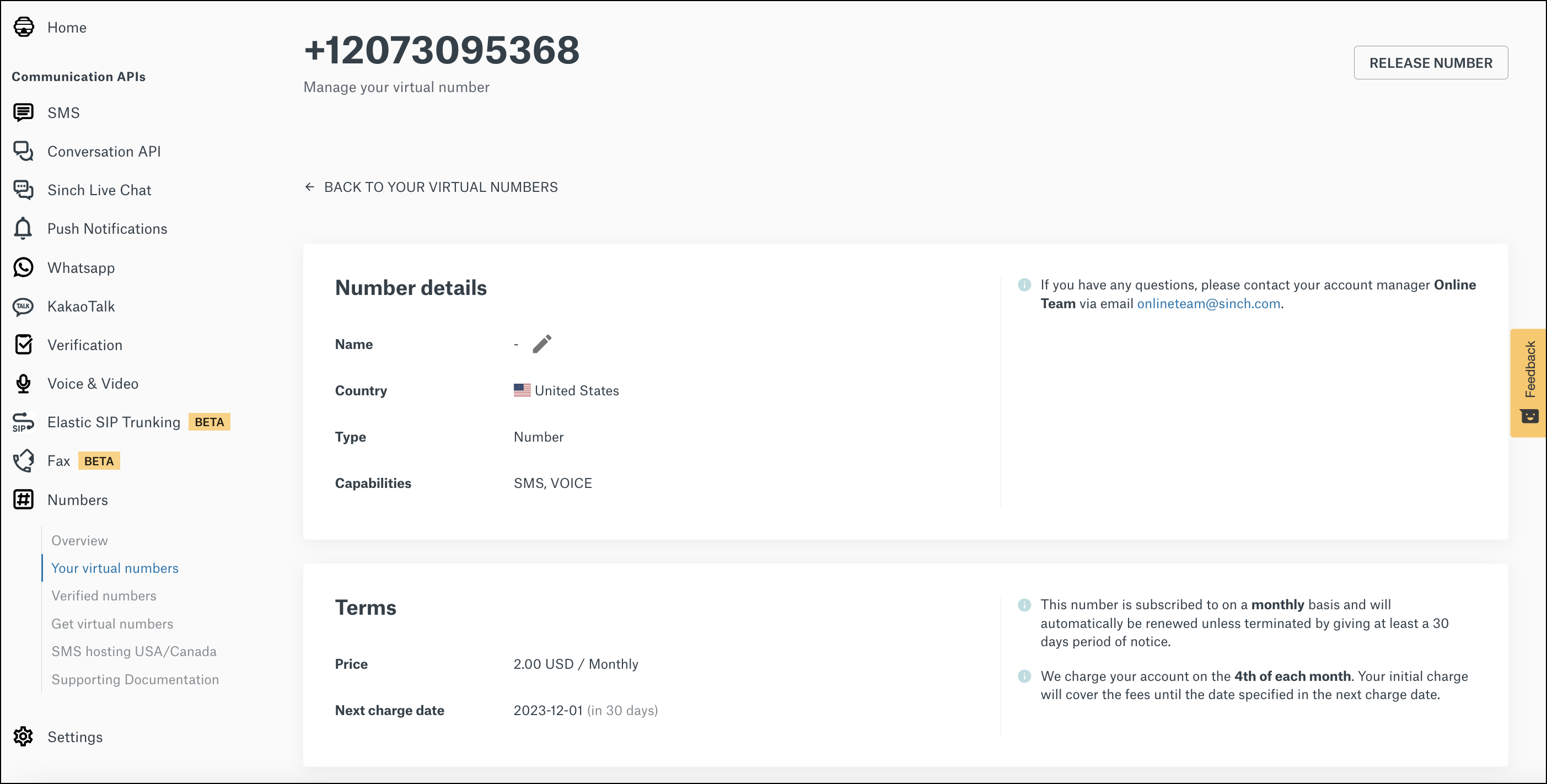 Buying a number from Sinch - Sinch Community - 8081