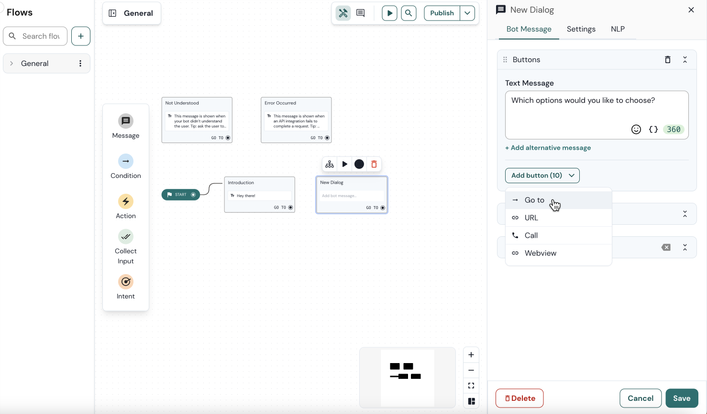 [Neuer Botbuilder] Füge Buttons zum Flow hinzu - Sinch Community - 13393