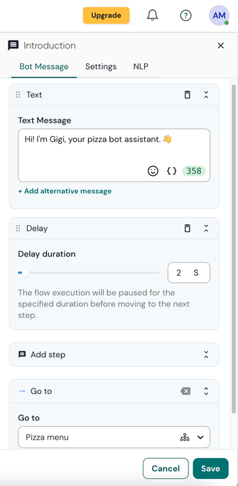 [Neuer Botbuilder] Füge eine Verzögerung hinzu - Sinch Community - 13443
