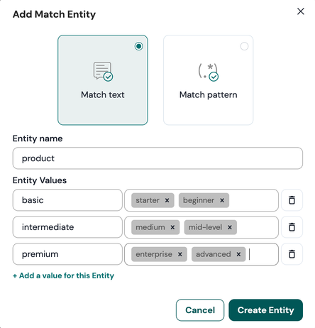 [Neuer Bot Builder] Übereinstimmende Entities - Sinch Community - 13636