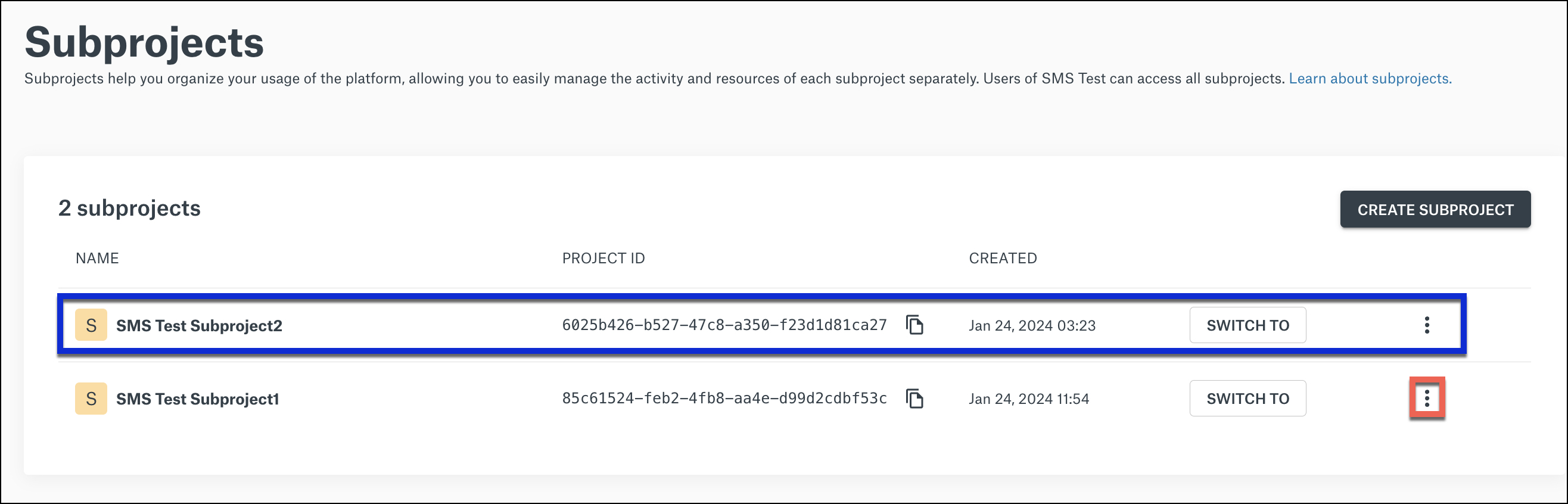 What is a subproject and how to manage subprojects? - Sinch Community ...