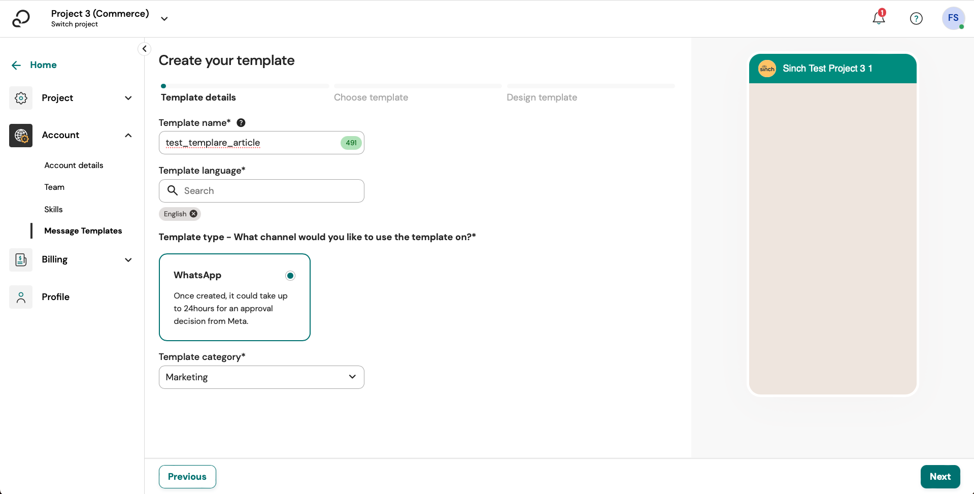 Create a WhatsApp message template - new experience - Sinch Community ...