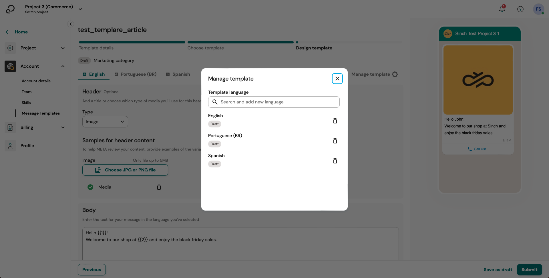 Create a WhatsApp message template - new experience - Sinch Community ...