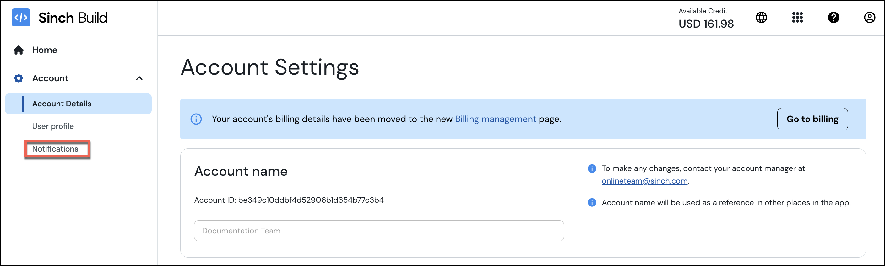 How do I manage the email notifications that I receive form the Sinch ...