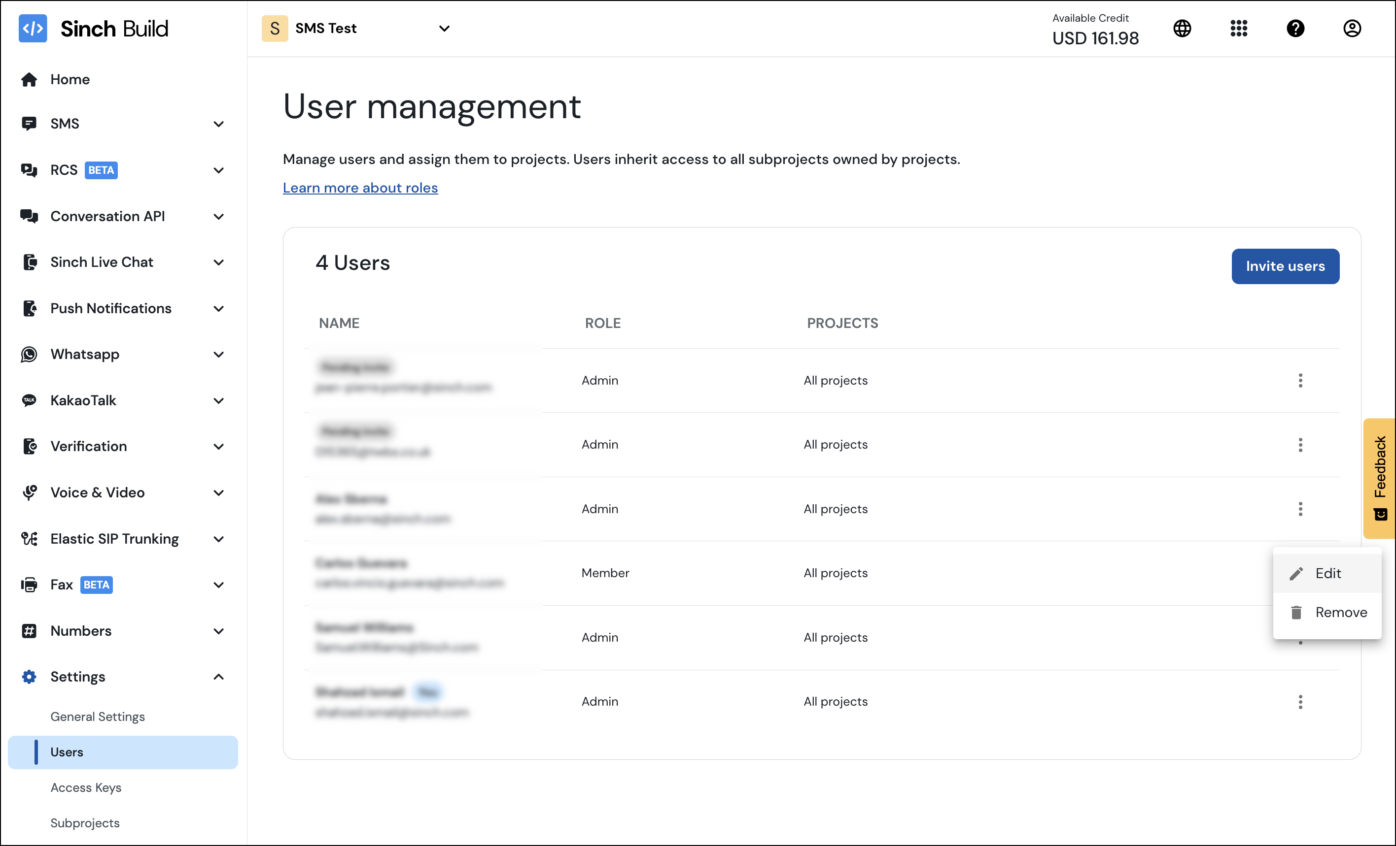 Managing users and user roles on the Sinch Customer Dashboard - Sinch ...