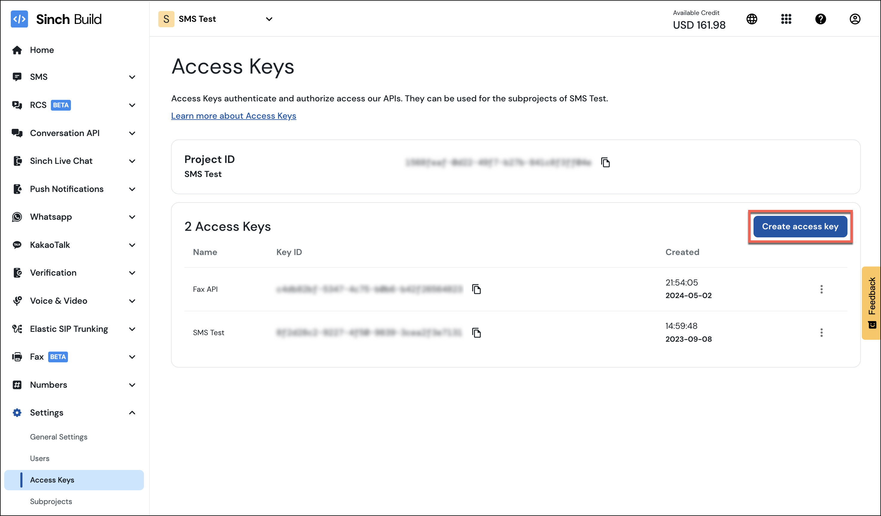 How do I create a new Access Key? - Sinch Community - 17692
