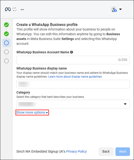 How do I onboard to Sinch's WhatsApp service using the Sinch Build ...